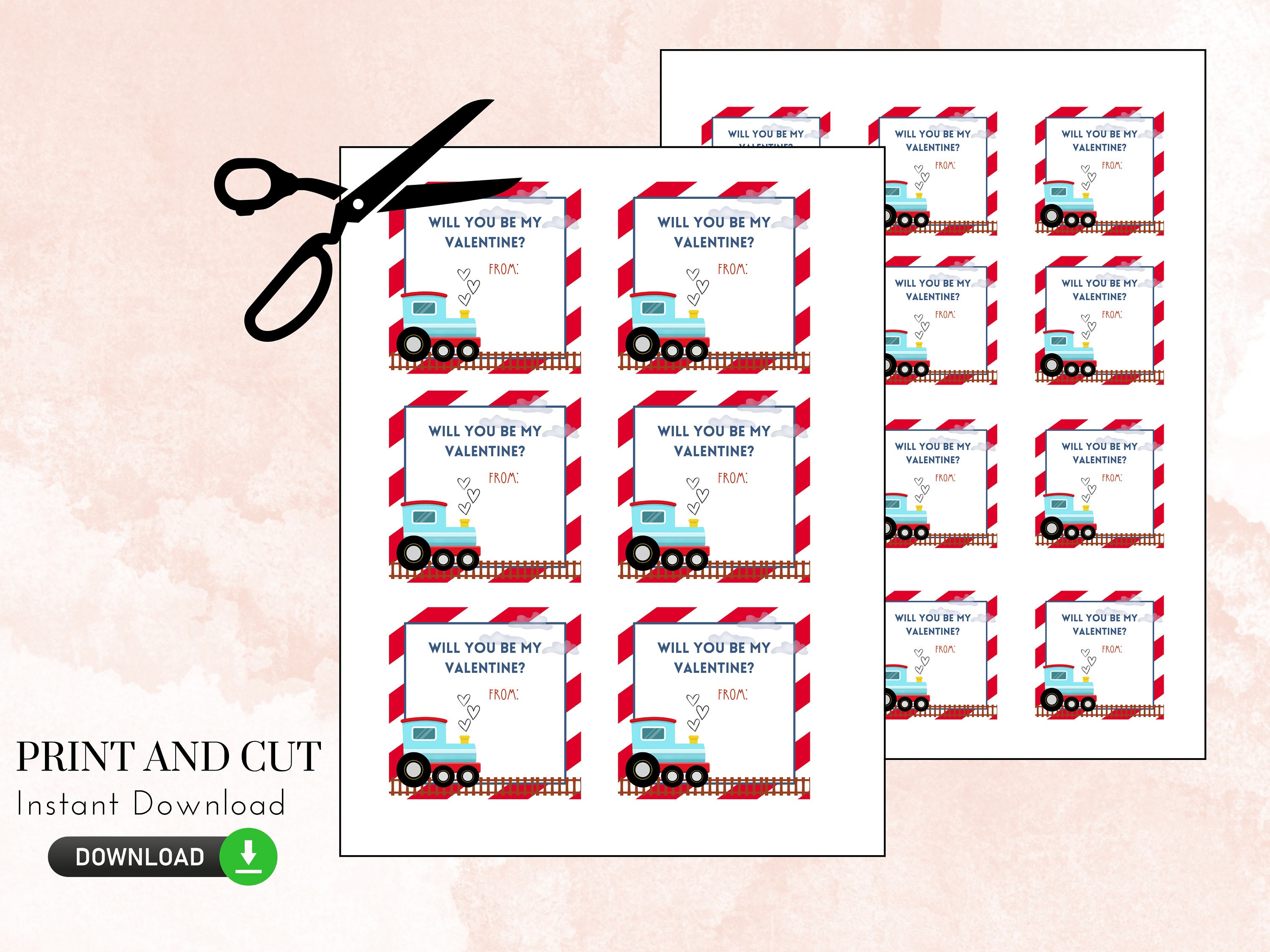Train Valentine's Day Card Printable valentines Day Card, School Vday ...