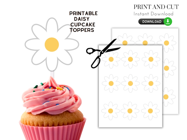 Printable Daisy Cupcake Toppers - DIY, Print and Cut, Groovy Party ...
