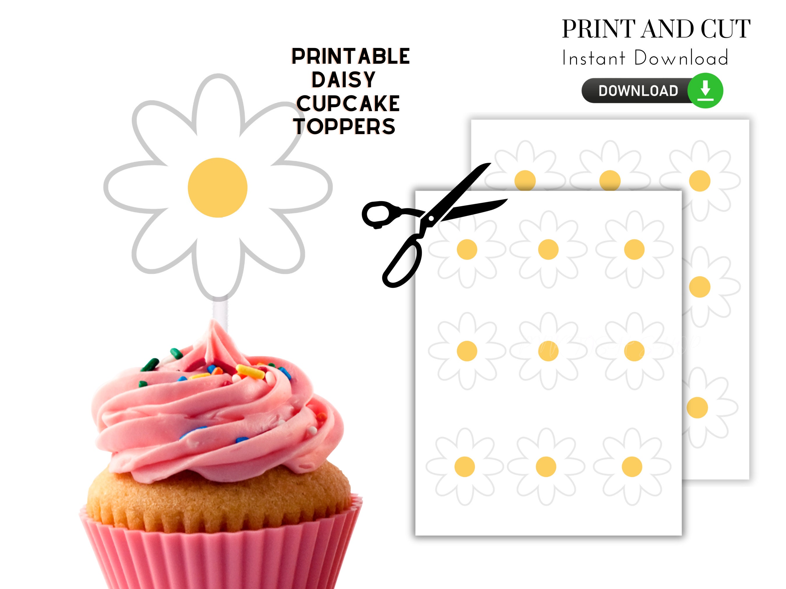 Printable Daisy Cupcake Toppers - DIY, Print and Cut, Groovy Party ...