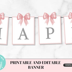 Pink Bow Banner Printable and Editable | Coquette Bow Party Decorations ...