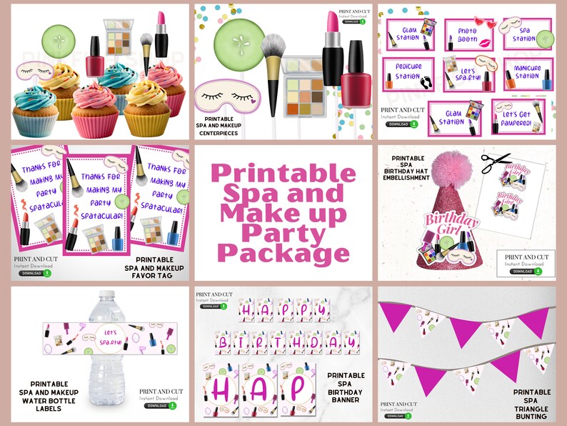 Spa Printable Party Package (instant Download) - DIY, Print and Cut ...