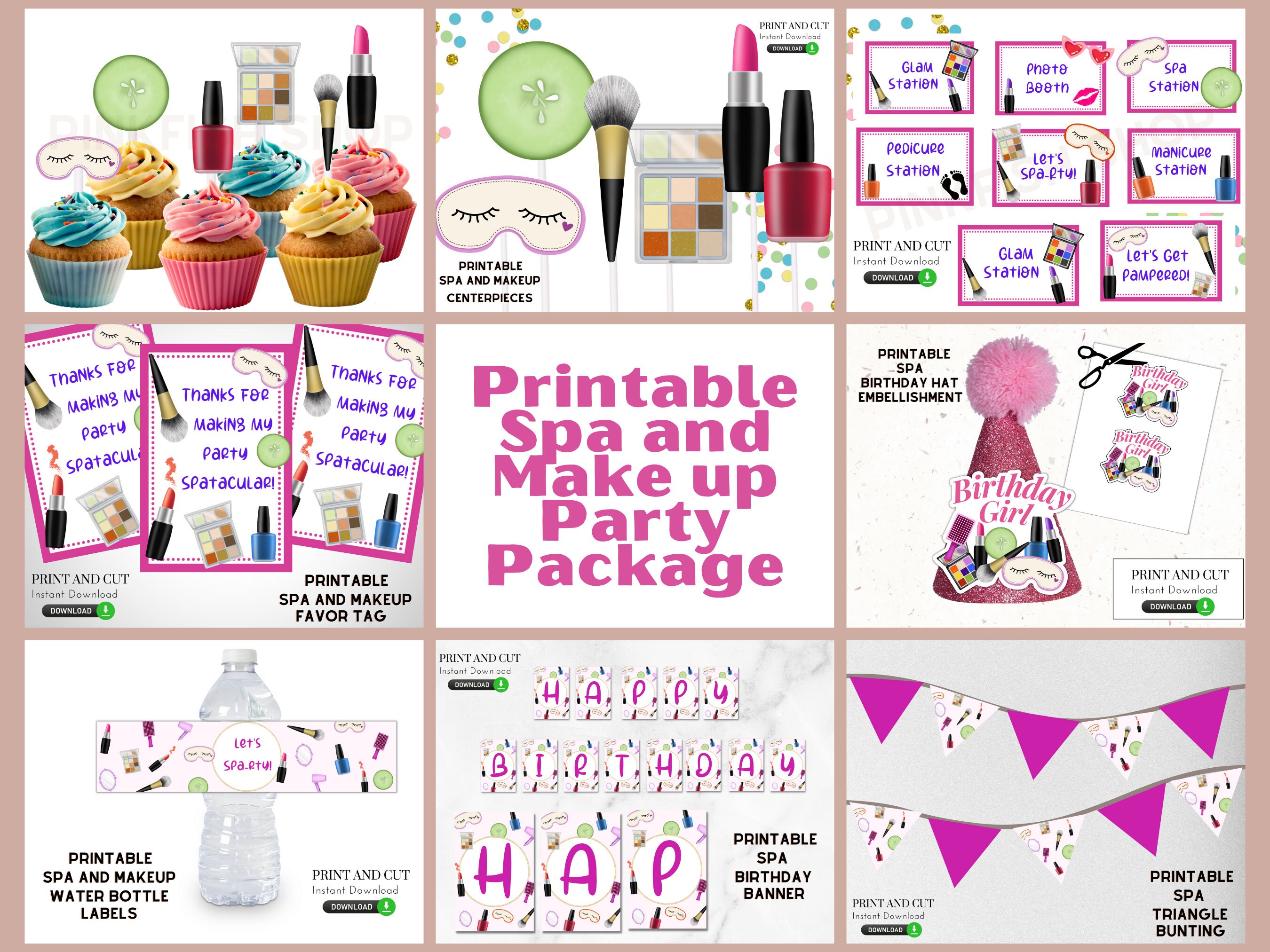 Spa Printable Party Package (instant Download) - DIY, Print and Cut ...
