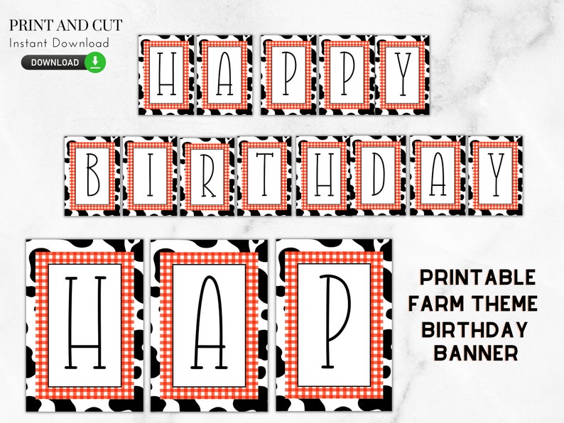 Farm Themed Happy Birthday Banner (PRINTABLE) - DIY Farm Banner ...