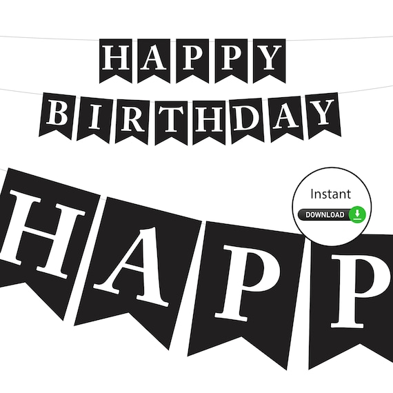 Black and White Happy Birthday Banner DIGITAL Instant | Etsy