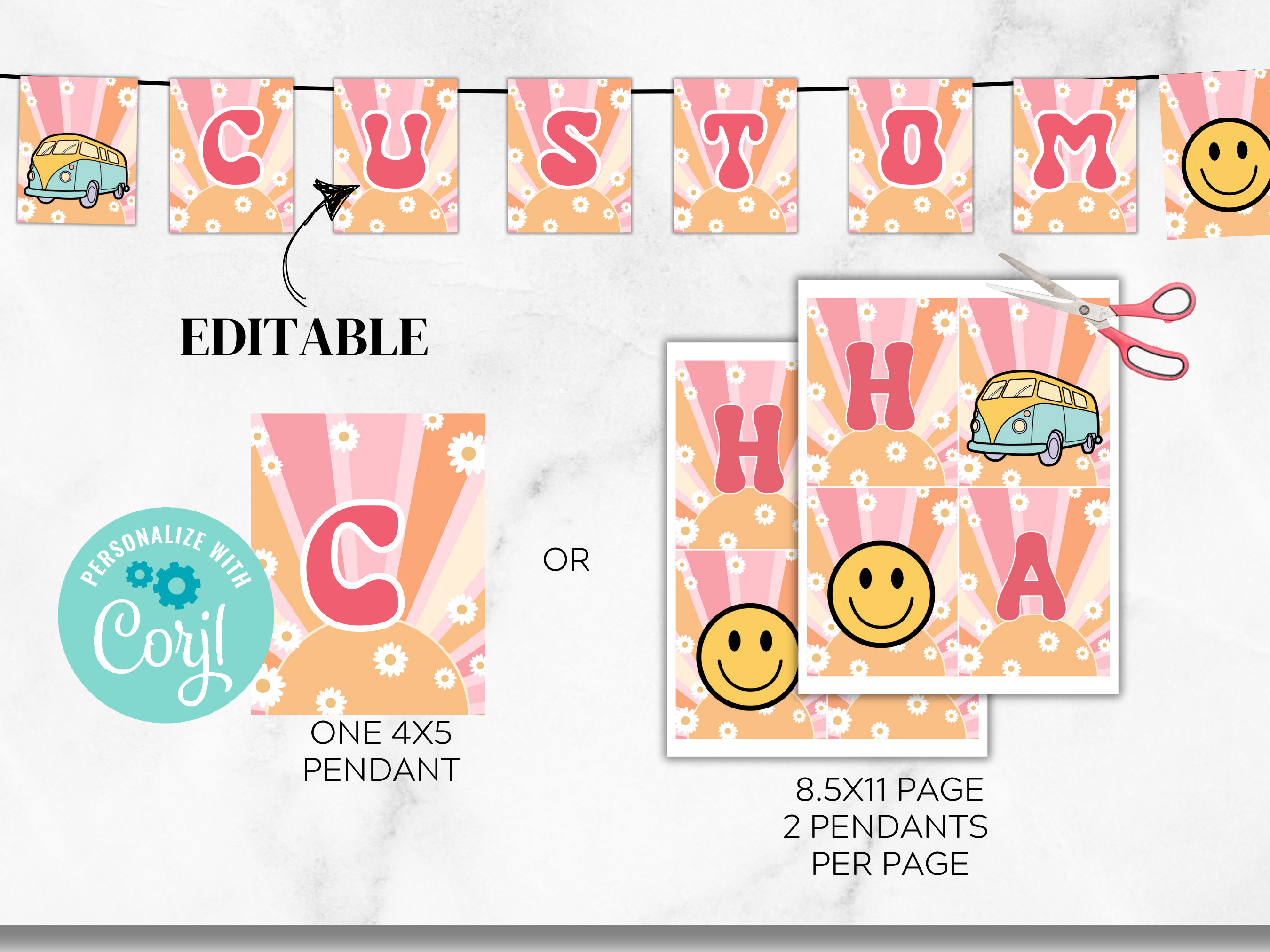 Editable and Printable Groovy Banner for Birthday Party, Five is Vibe ...
