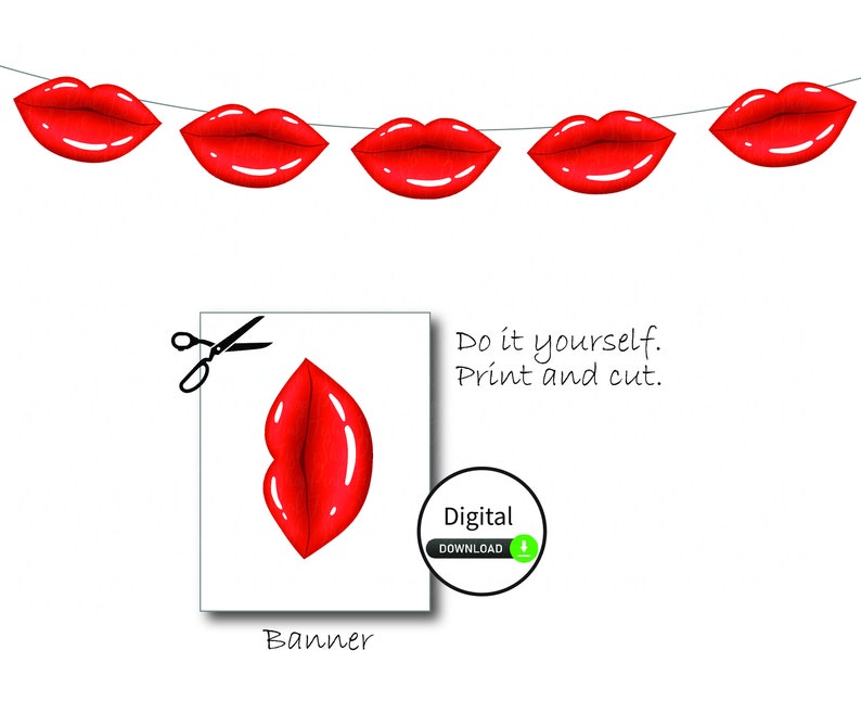 Printable Red Lips Banner Digital DIY Bachelorette Funny - Etsy