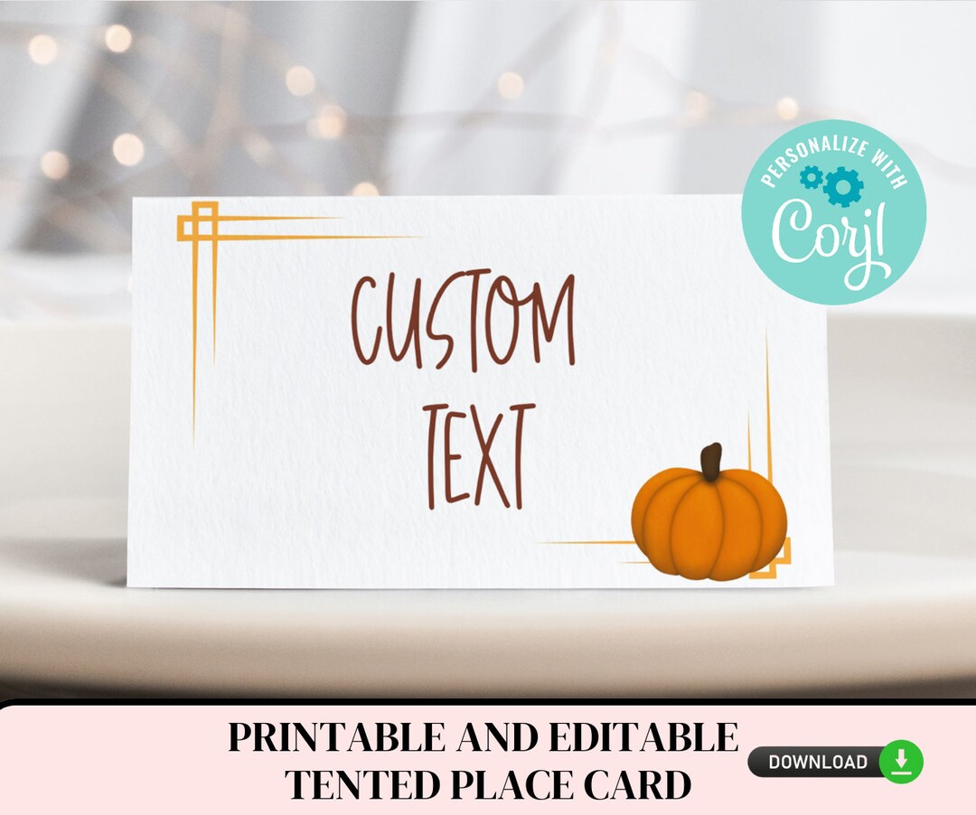 Printable and Editable Pumpkin Place Cards - Customize, DIY, Halloween ...
