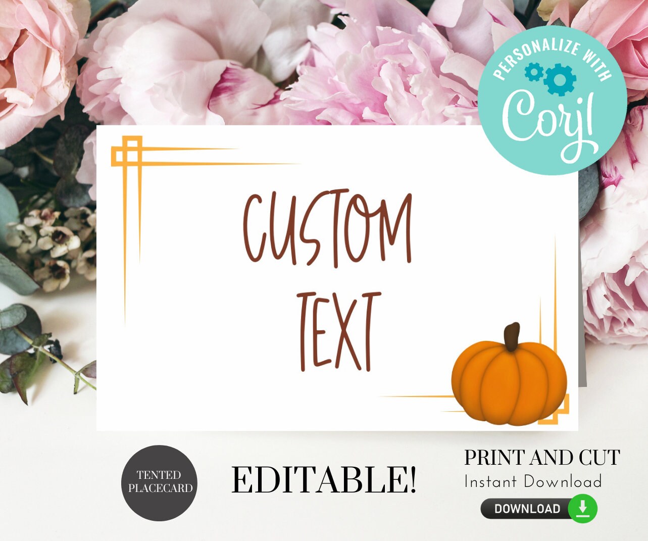 Printable and Editable Pumpkin Place Cards - Customize, DIY, Halloween ...