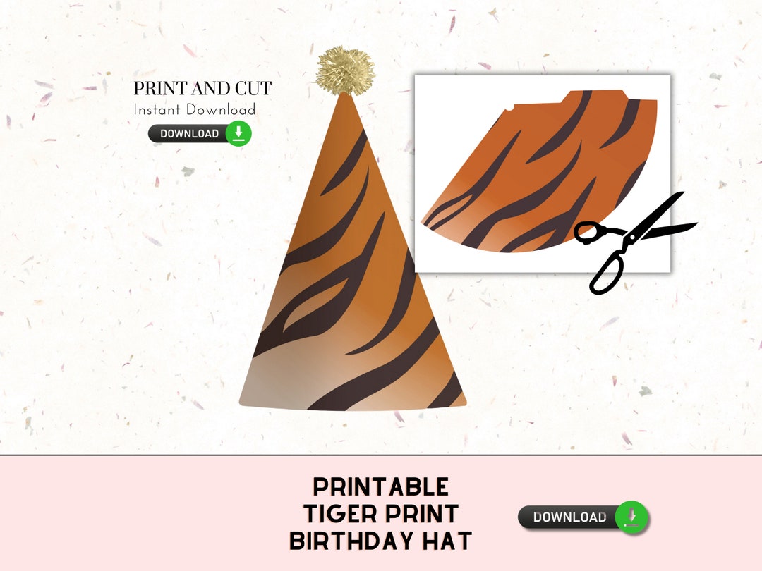 Printable Tiger Print Party Hat (DIY) - Download, Birthday Hat, Bday ...