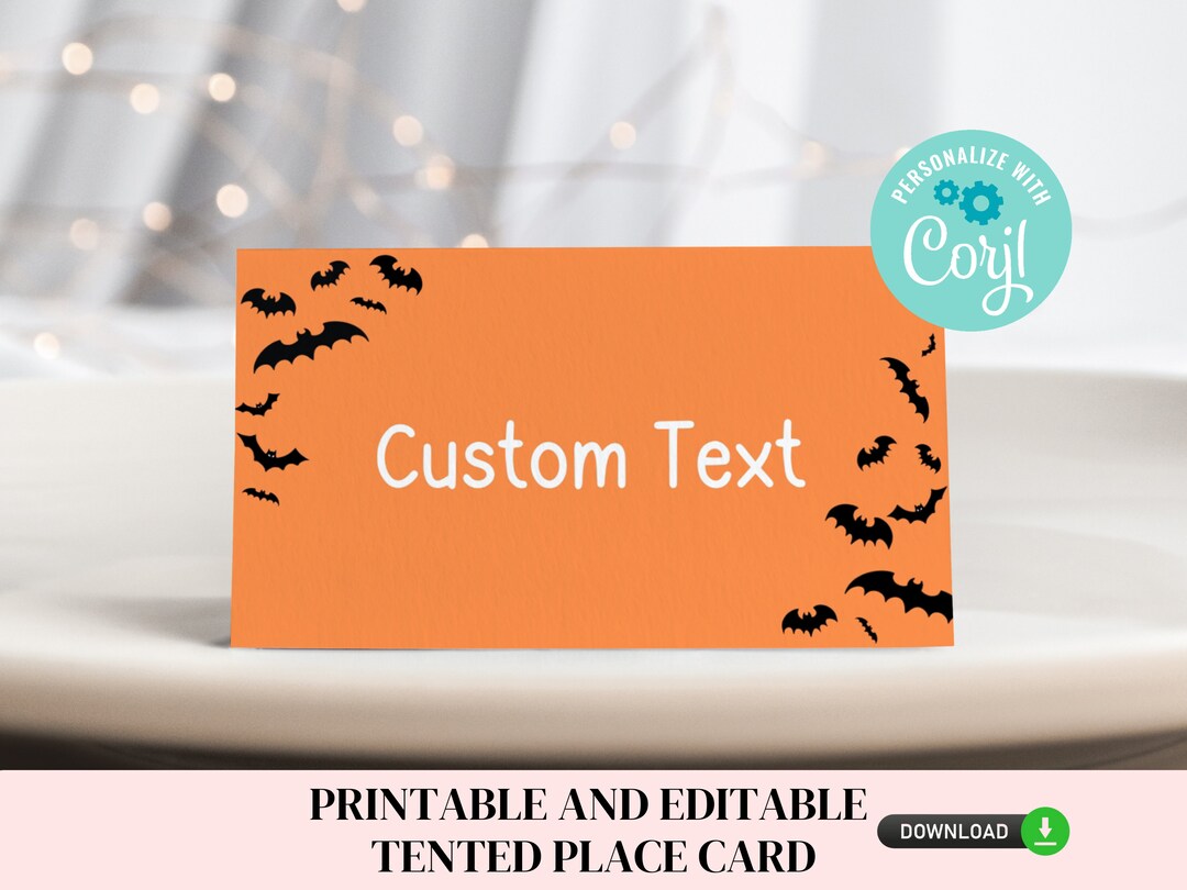 Printable and Editable Bat Place Cards - Customize, DIY, Halloween ...