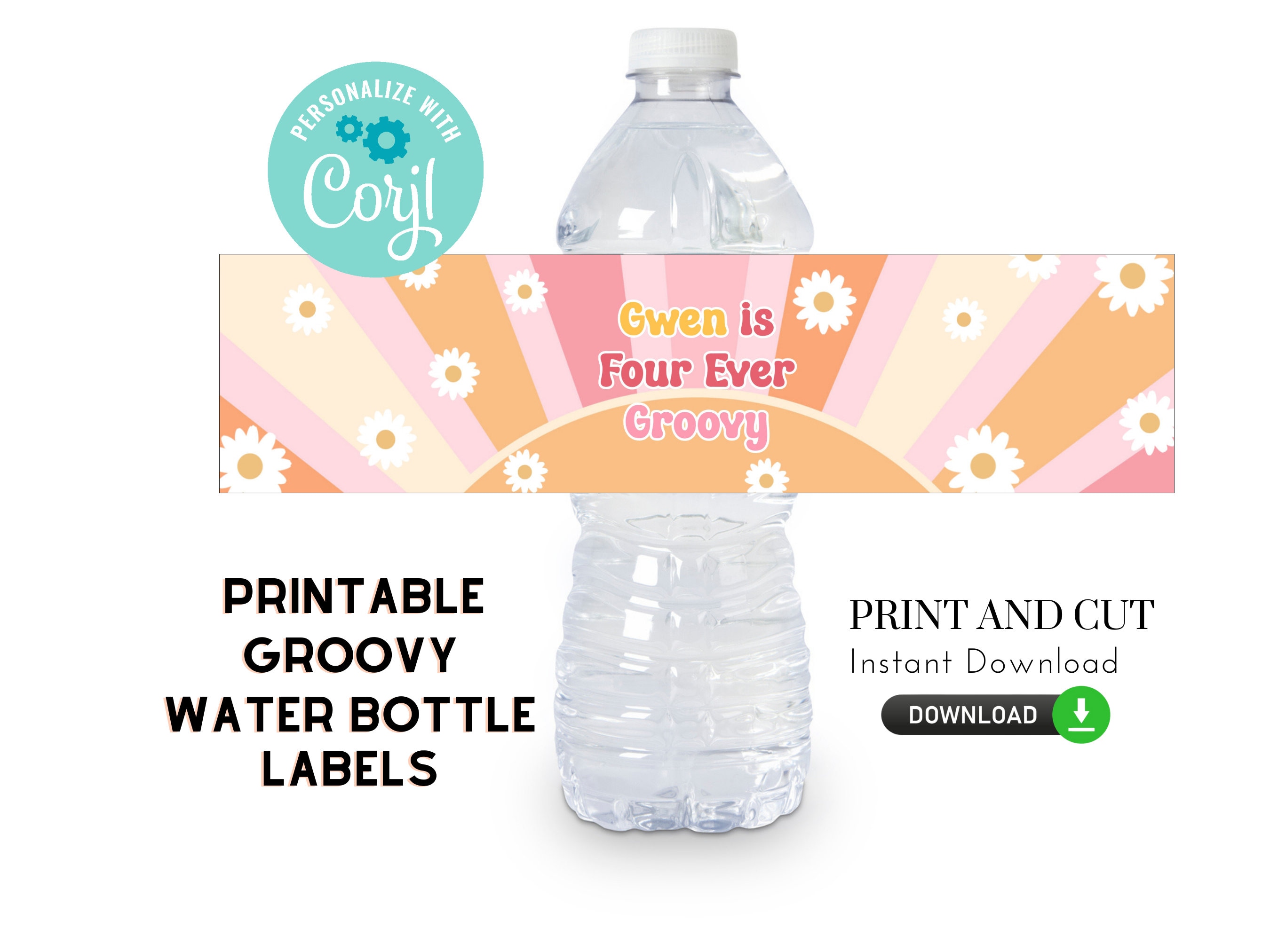 Editable and Printable Groovy Water Bottle Labels Print and - Etsy