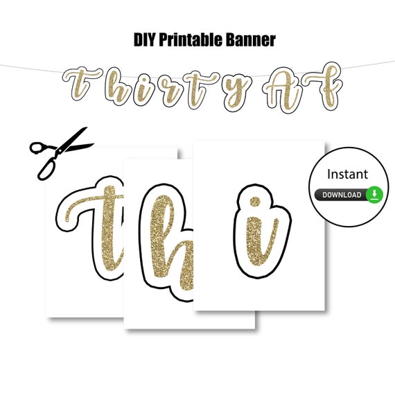 Thirty AF Printable Banner DIGITAL in Gold Glitter Instant - Etsy