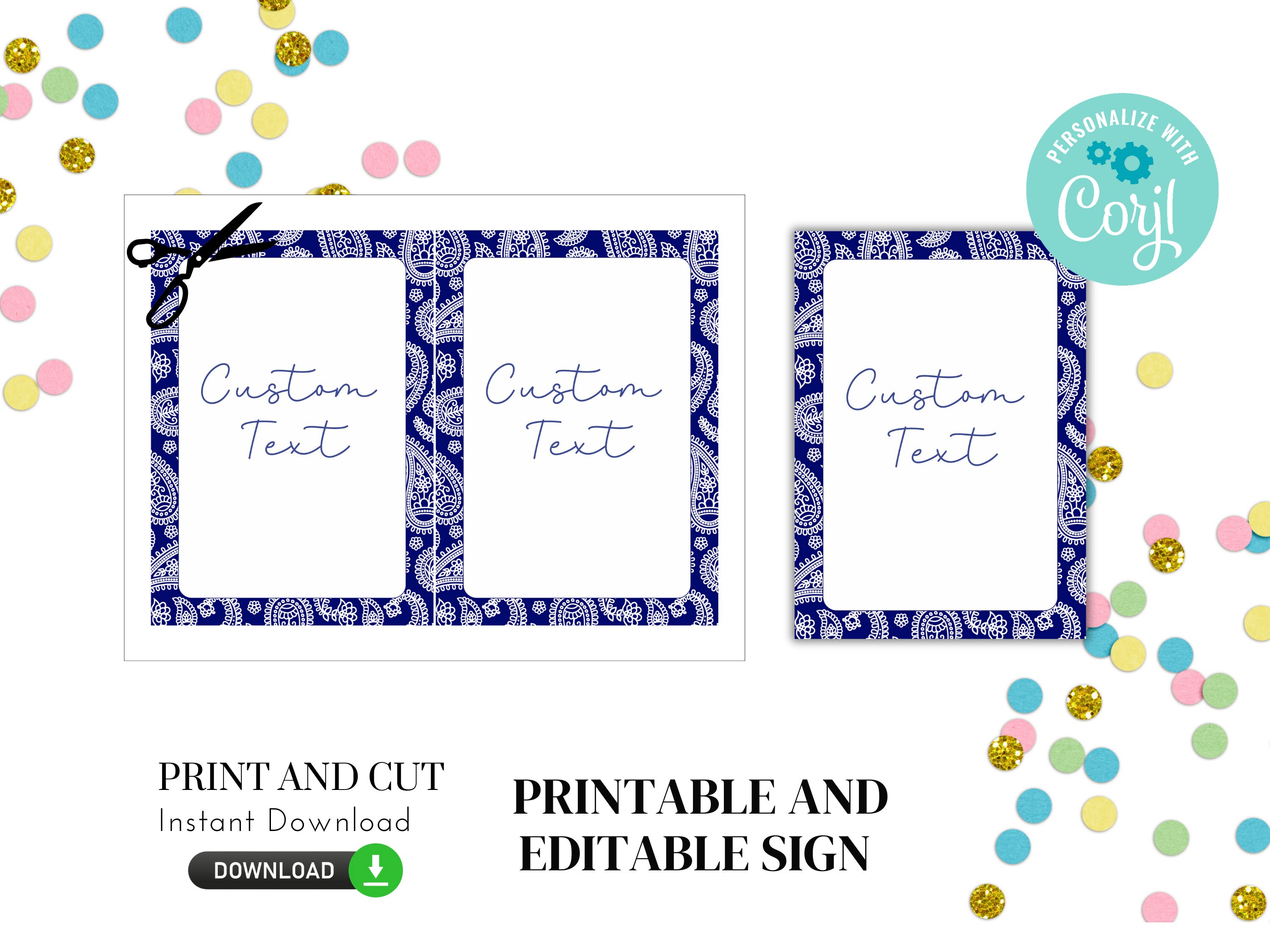 Printable Blue Bandana Sign, Editable, Rodeo Birthday Decorations Table ...