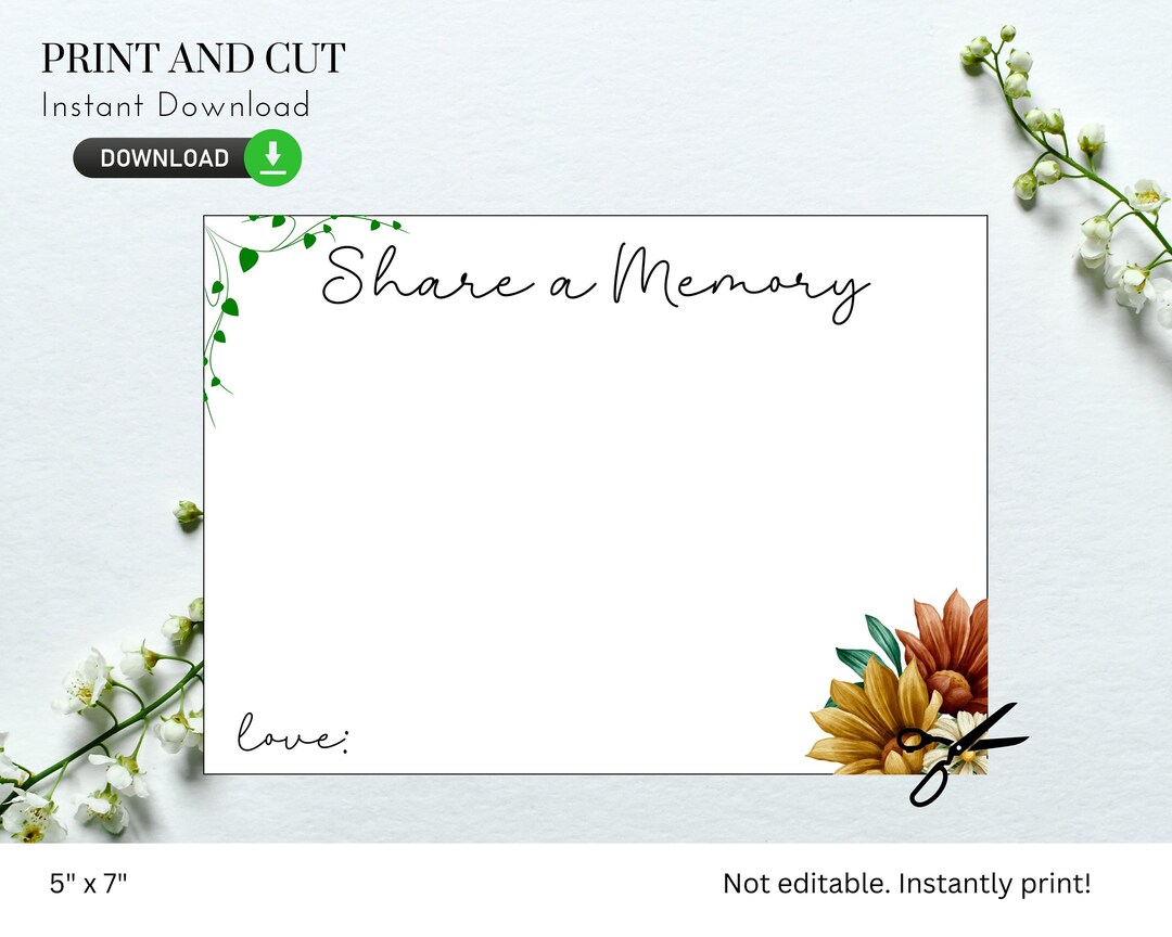 Memory Card - Printable - DIY, My Favorite Memory, Simple, Birthday ...