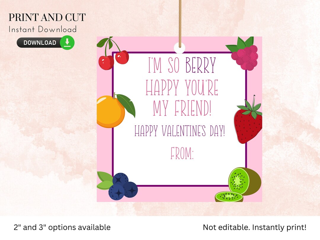 Fruit Snack Valentines Tag- Printable -valentines Day Card, School Vday ...