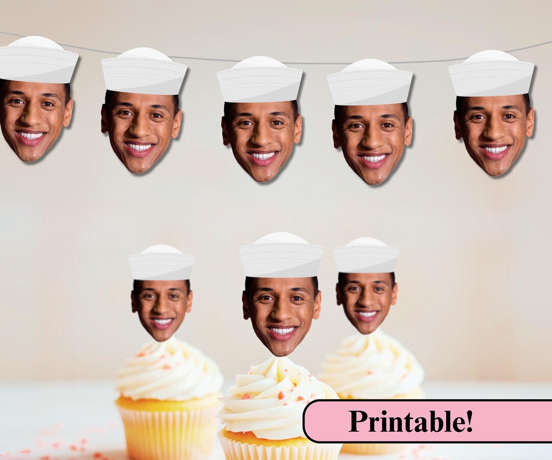 Digital Sailor Cupcake Toppers | Printable Sailor Hat Banner | Nautical ...