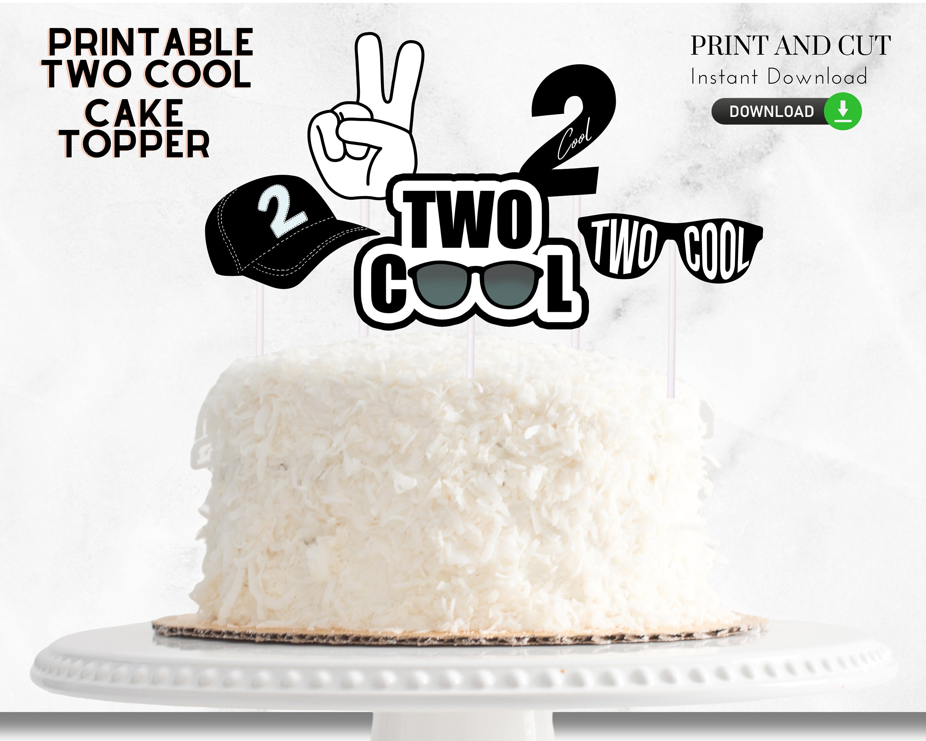 Two Cool PRINTABLE Cake Topper - DIY, Print and Cut, Too Cool Cake ...