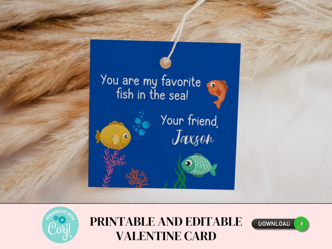 Fishing Valentines Tag- Printable and Editable -valentines Day Card ...