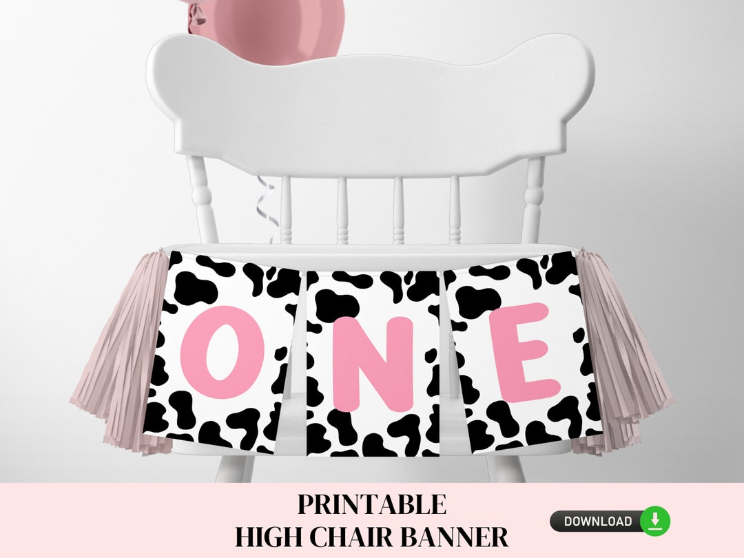 Cow Print High Chair Banner - Pink Barnyard Birthday Banner, Farm 1st ...