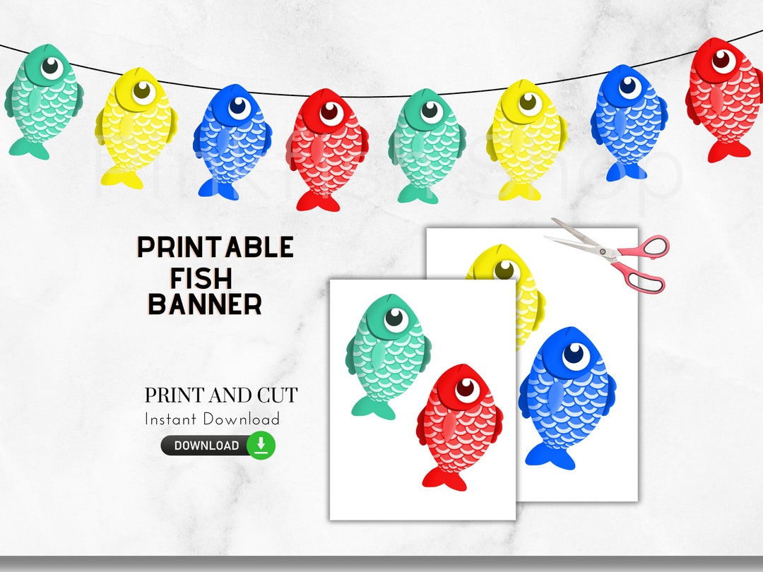Printable Fish Banner- Digital, DIY, Garland, Do It Yourself, Print and ...