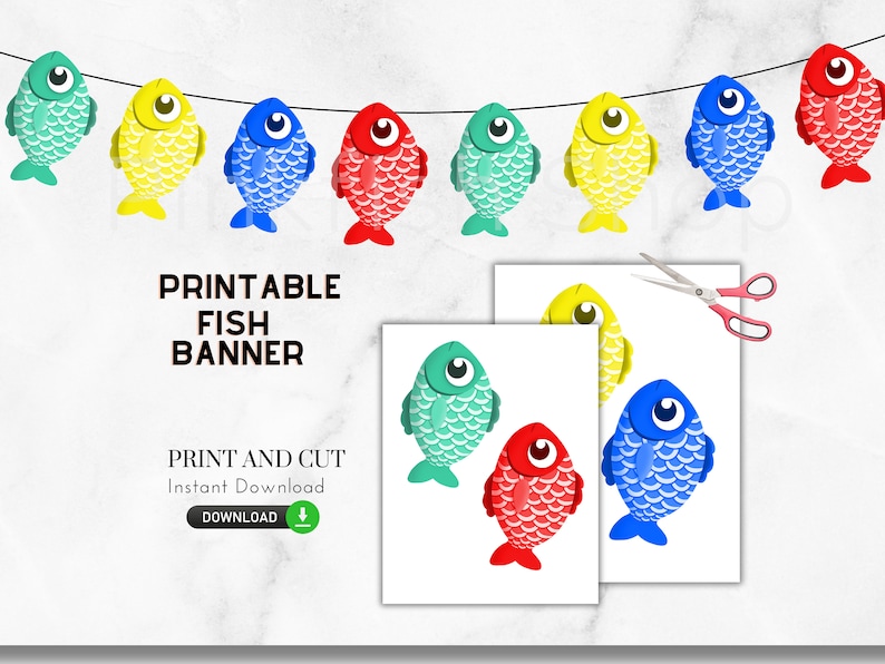 Printable Fish Banner- Digital, DIY, Garland, Do It Yourself, Print and ...