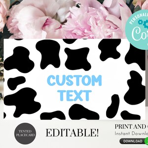 Cow Print Place Cards Printable and Editable - Customize, DIY, Name ...