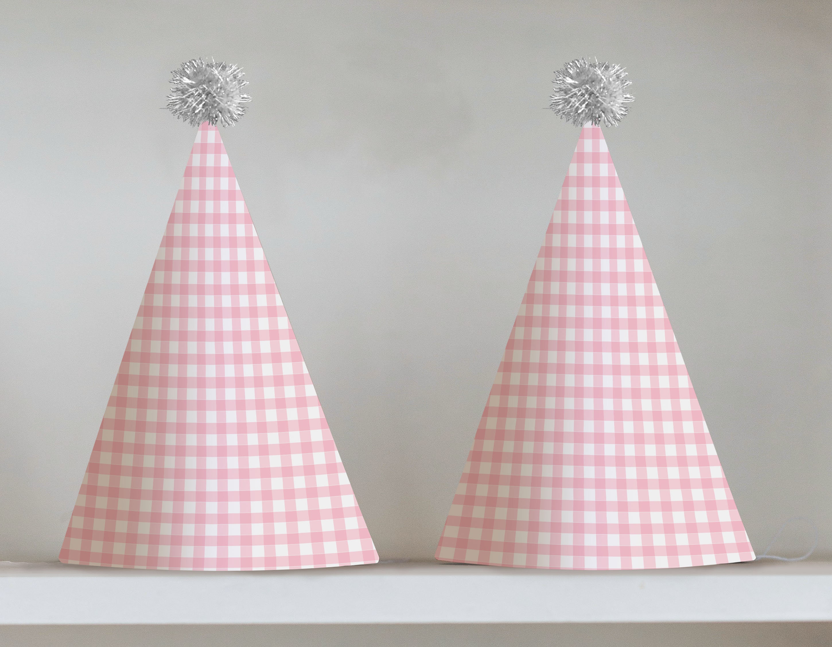 Printable Pink Gingham Party Hat DIY Download Birthday - Etsy