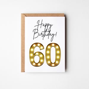 Printable 60th Birthday Card | 60th Bday Card | Marquee Lights | DIY ...