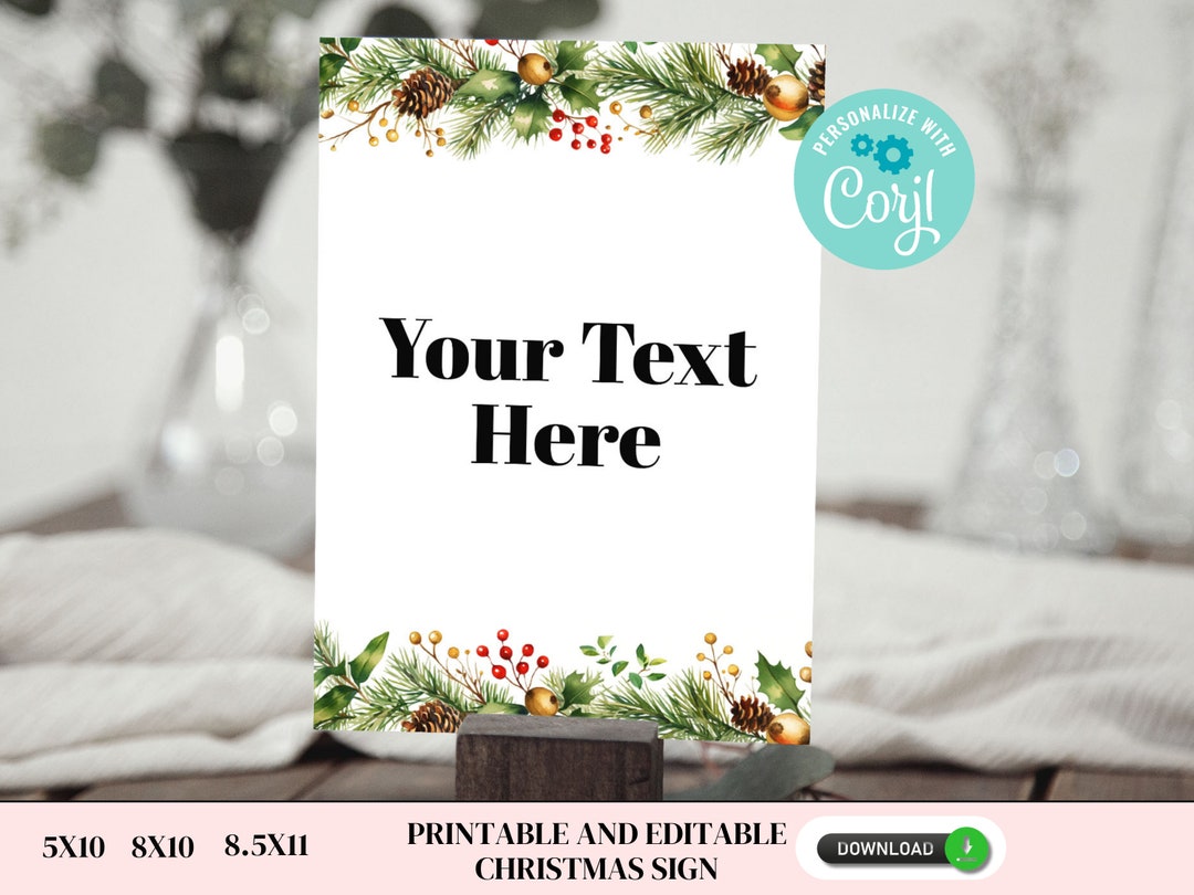 Editable and Printable Christmas Sign - Custom Text, DIY Holiday Signs ...