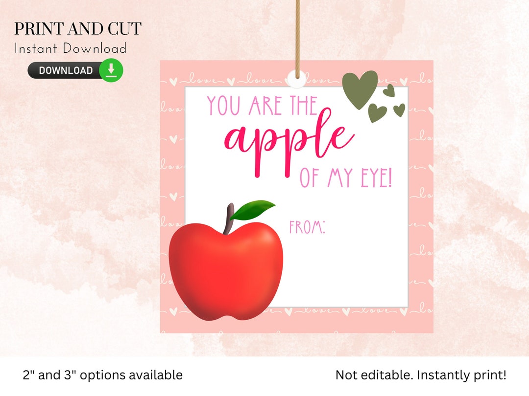 Apple Valentine's Day Tag- Printable -valentines Day Card, School Vday ...