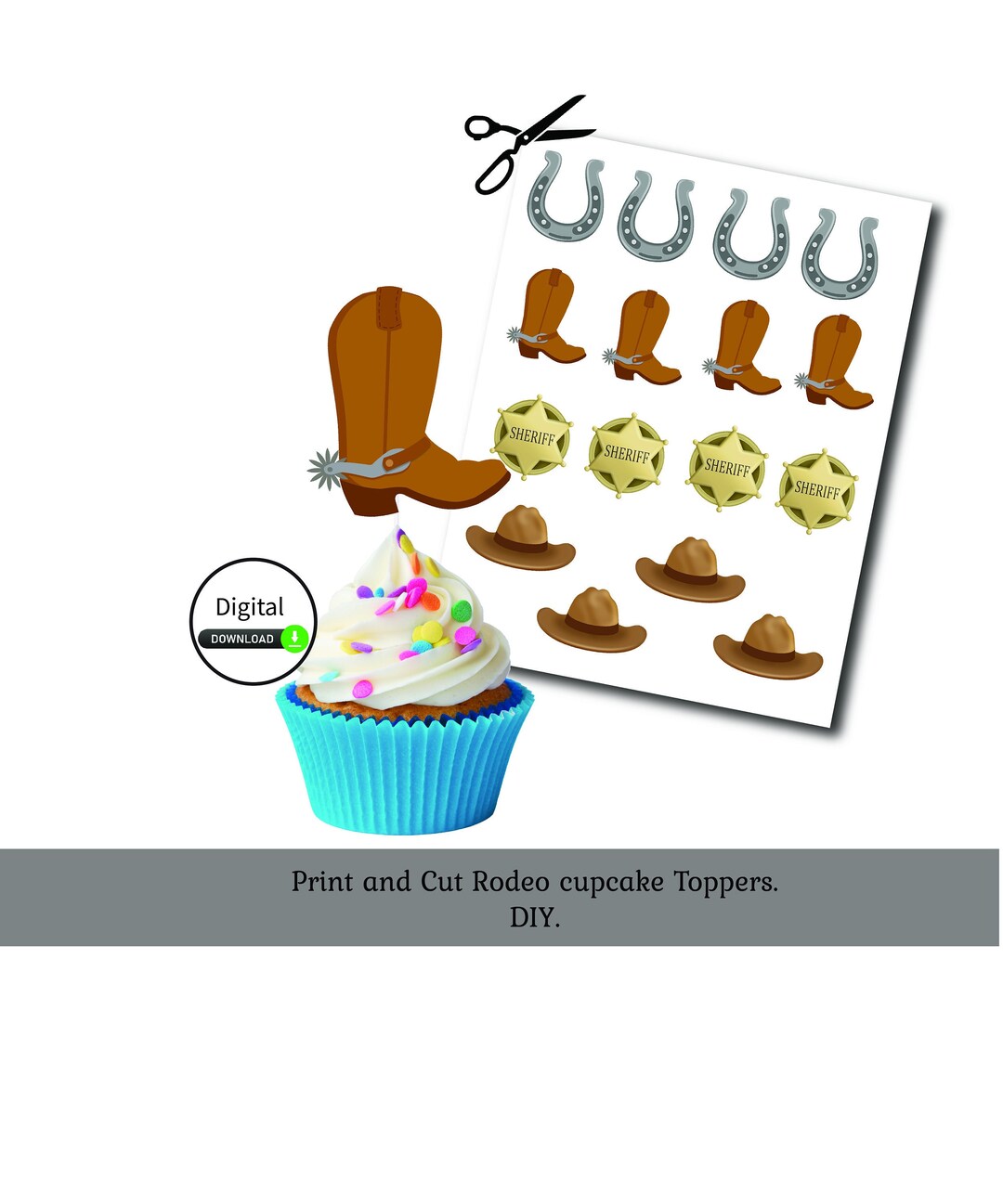 Cowboy DIGITAL Cupcake Toppers - Rodeo, My First Rodeo Do It Yourself ...