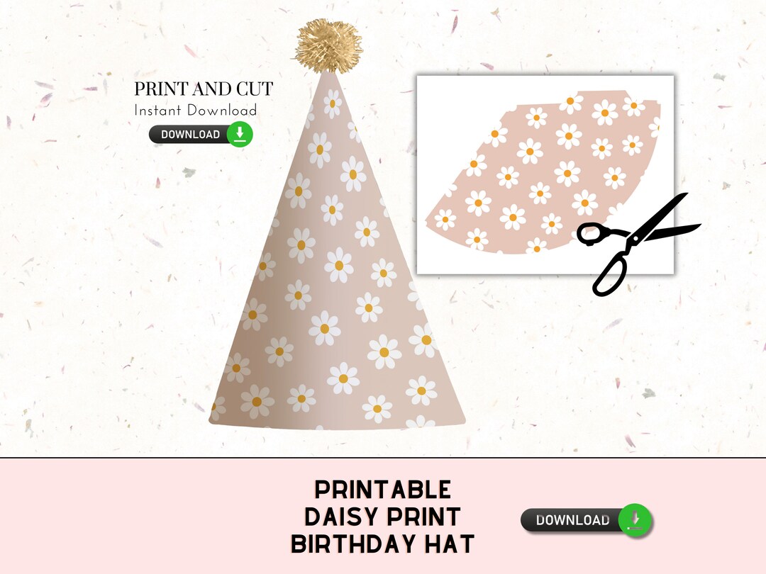 Printable Daisy Print Party Hat (DIY) - Download, Birthday Hat, Bday Party, Digital, Groovy Hat ...