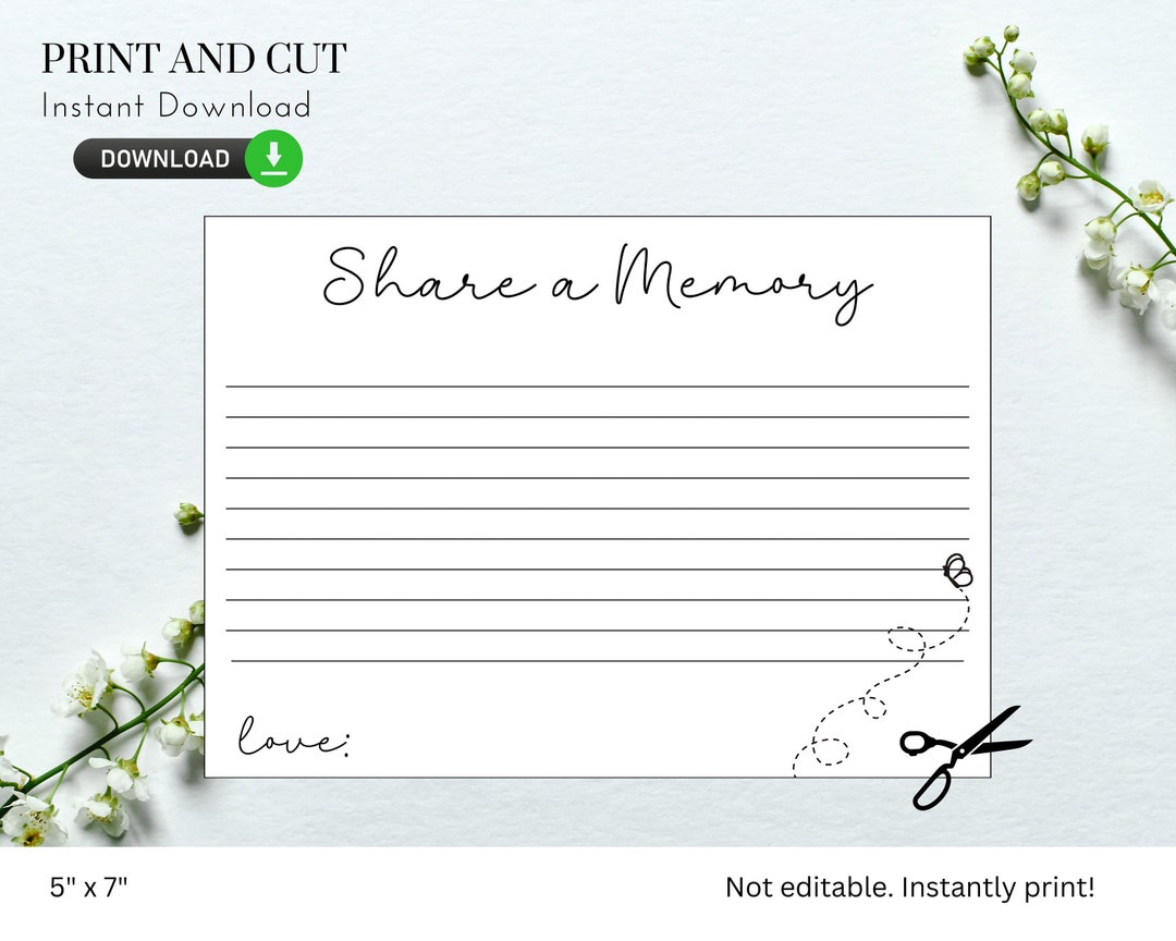 Butterfly Memory Card - Printable - DIY, My Favorite Memory, Simple ...