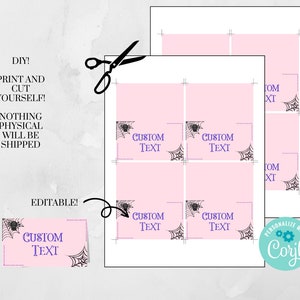 Printable and Editable Girly Spider Place Cards - Customize, DIY ...