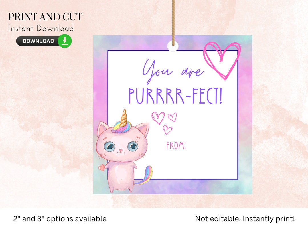 Cat Valentine's Day Tag- Printable -valentines Day Card, School Vday ...