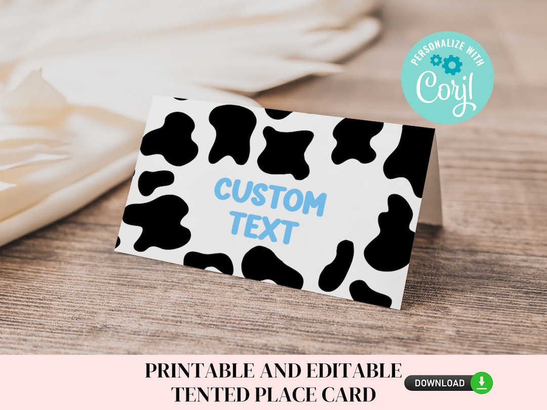 Cow Print Place Cards Printable and Editable - Customize, DIY, Name ...