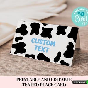 Cow Print Place Cards Printable and Editable - Customize, DIY, Name ...