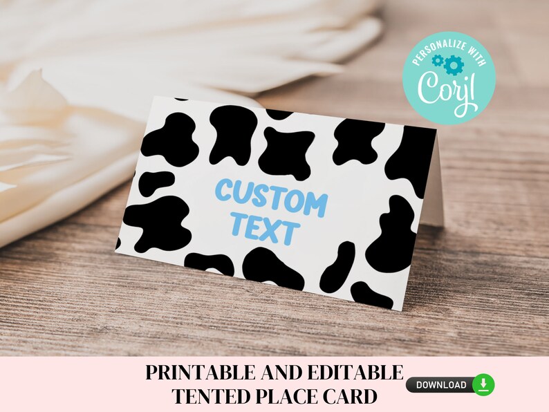 Cow Print Place Cards Printable and Editable - Customize, DIY, Name ...