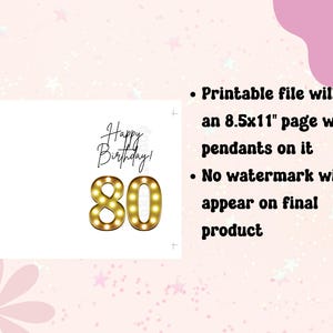 Printable 80th Birthday Card | 80th Bday Card | Marquee Lights | DIY ...