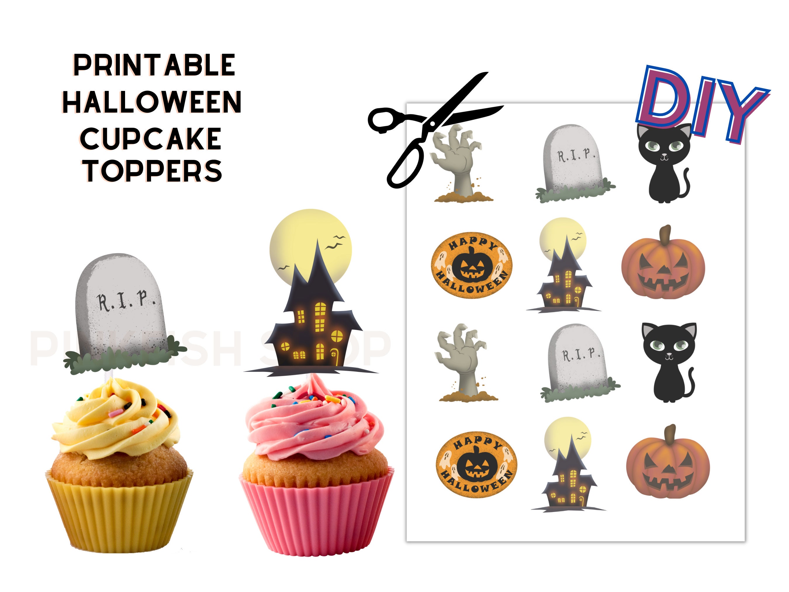 Printable Halloween Cupcake Toppers - DIY, Print and Cut, Zombies ...