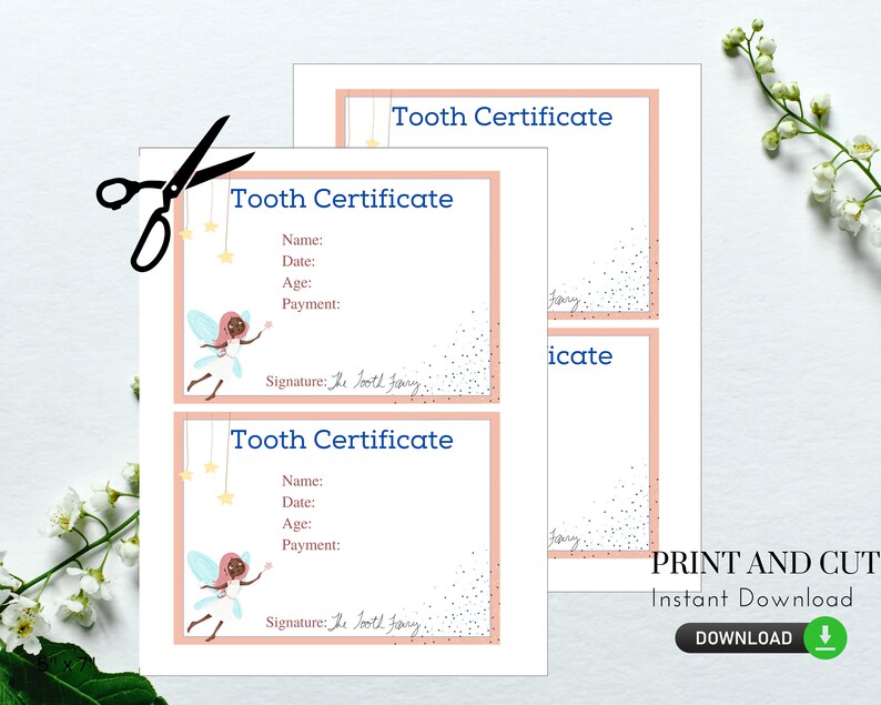 Tooth Fairy Certificate- Printable - DIY, Lost Tooth Card, Tooth Fairy ...