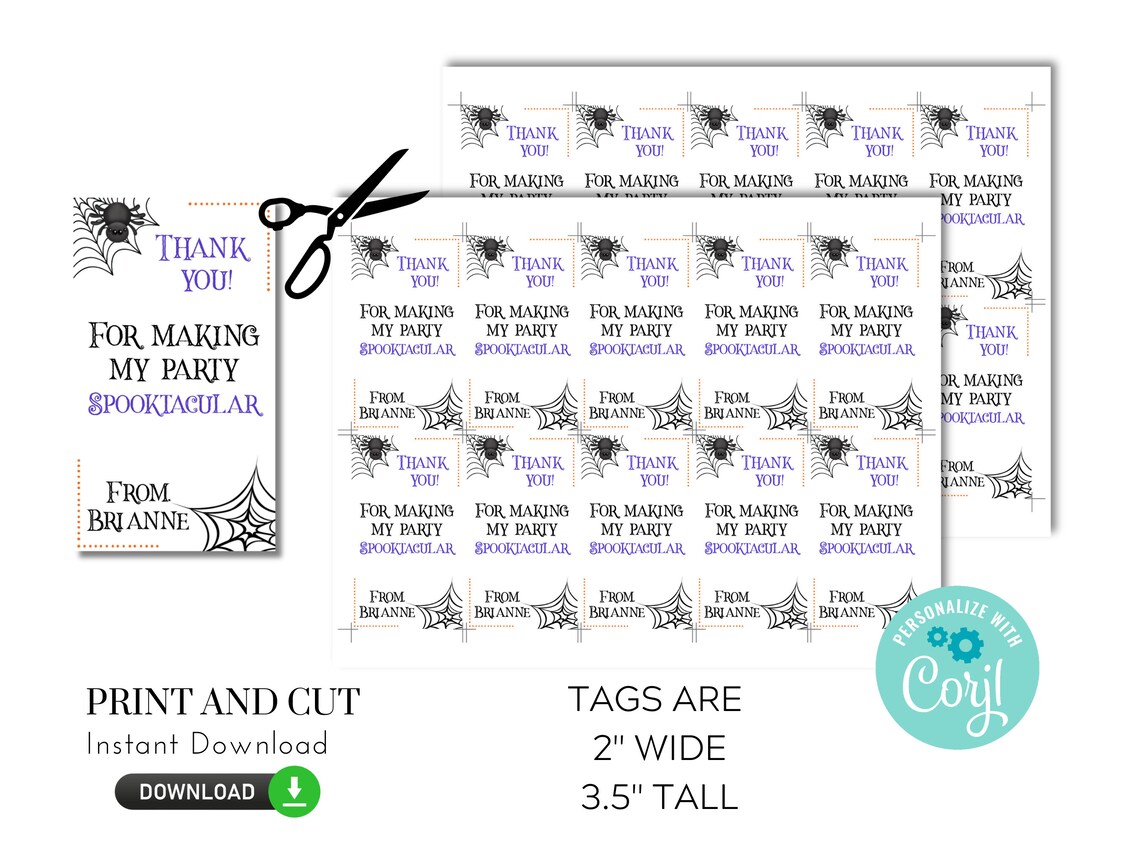 Editable and Printable Spider Favor Tags DIY Halloween Party Favor ...