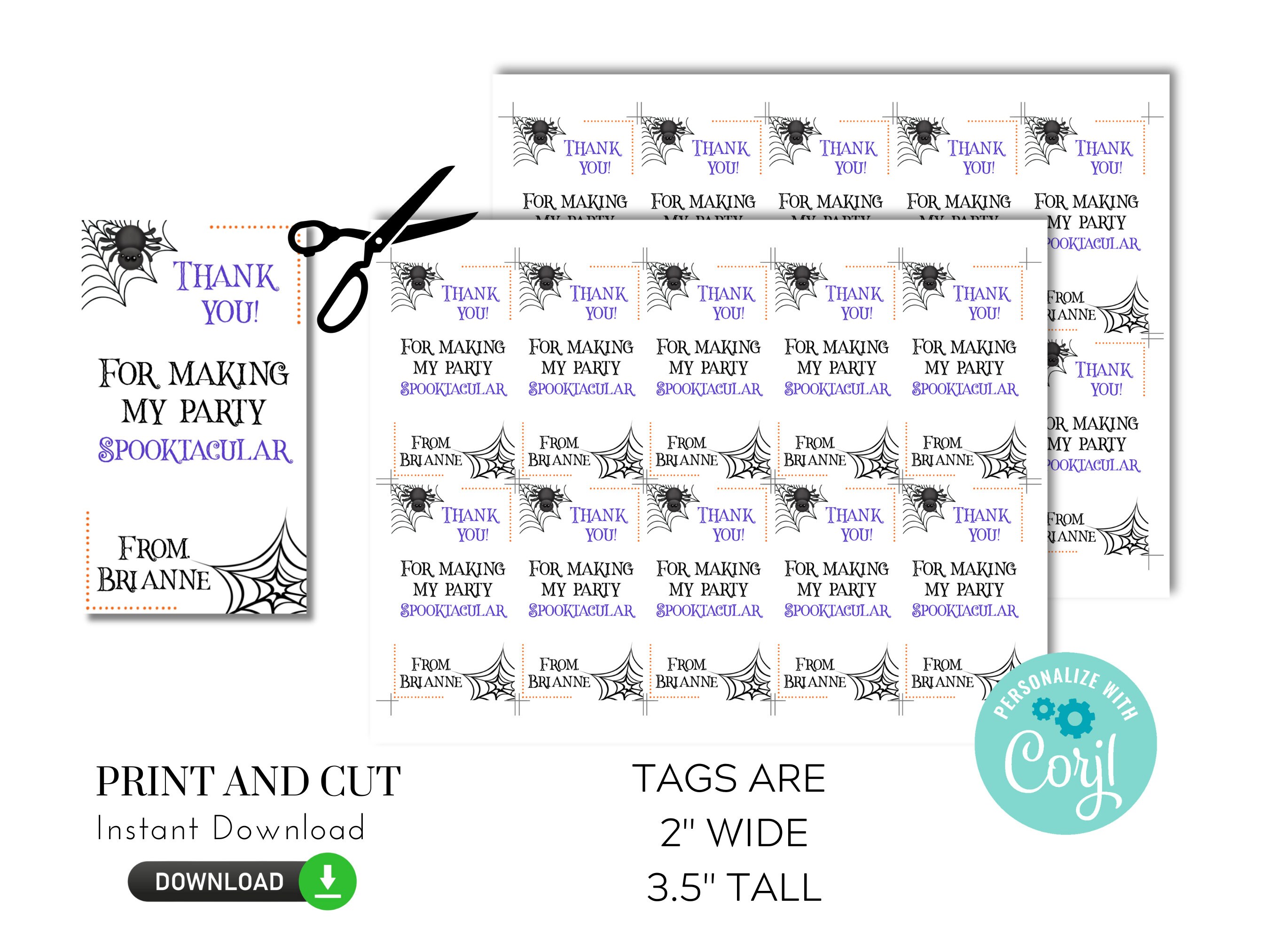 Editable and Printable Spider Favor Tags DIY Halloween Party - Etsy