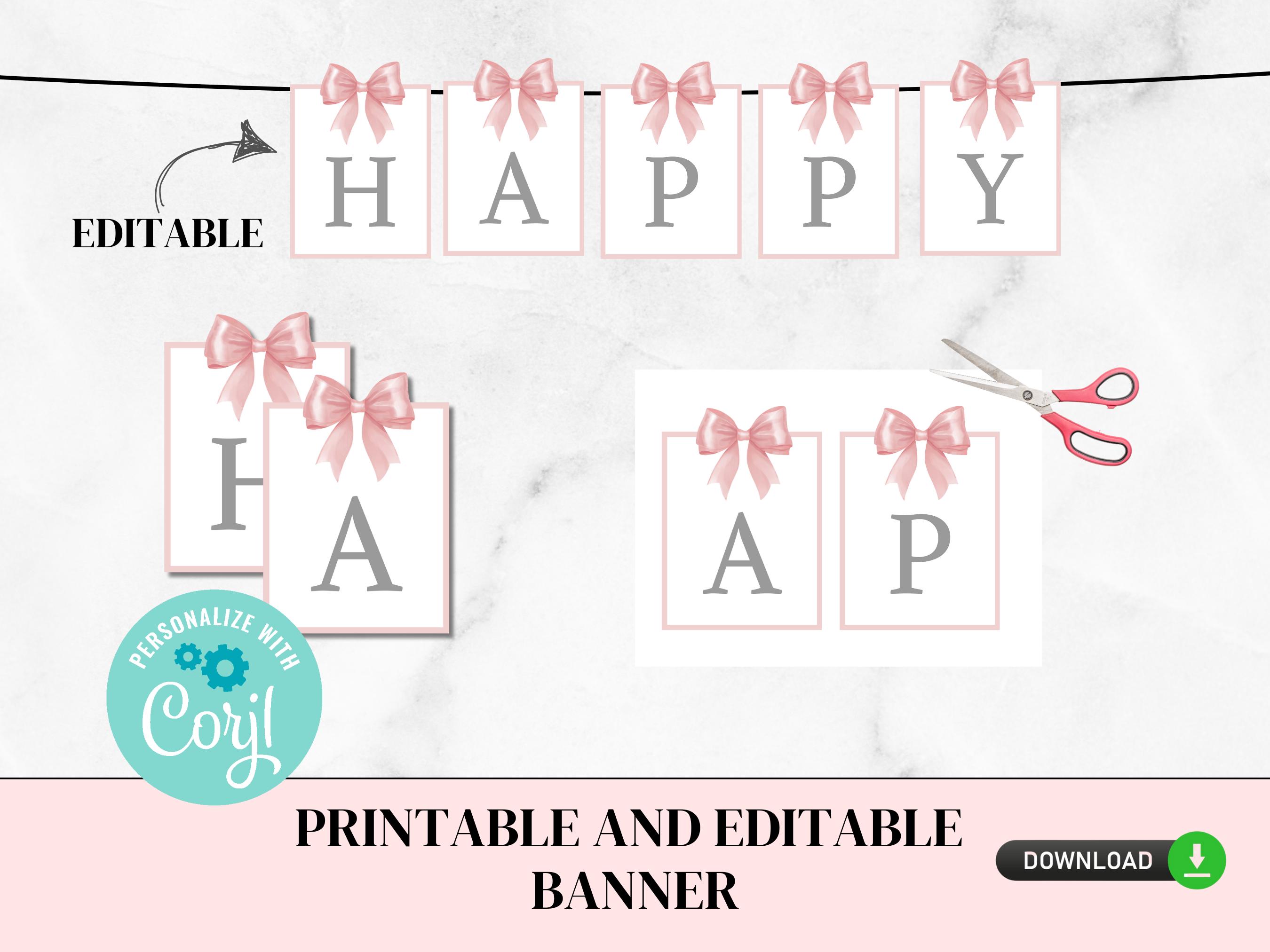 Pink Bow Banner Printable and Editable | Coquette Bow Party Decorations ...