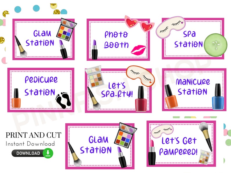 Spa and Make up Signs (printable) - Digital Spa Party Decorations, DIY ...