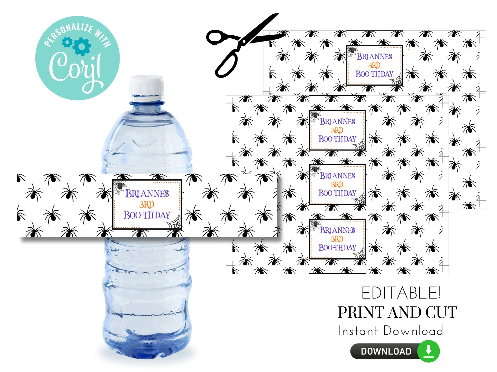 Editable and Printable Spider Water Bottle Labels - Print and Cut ...