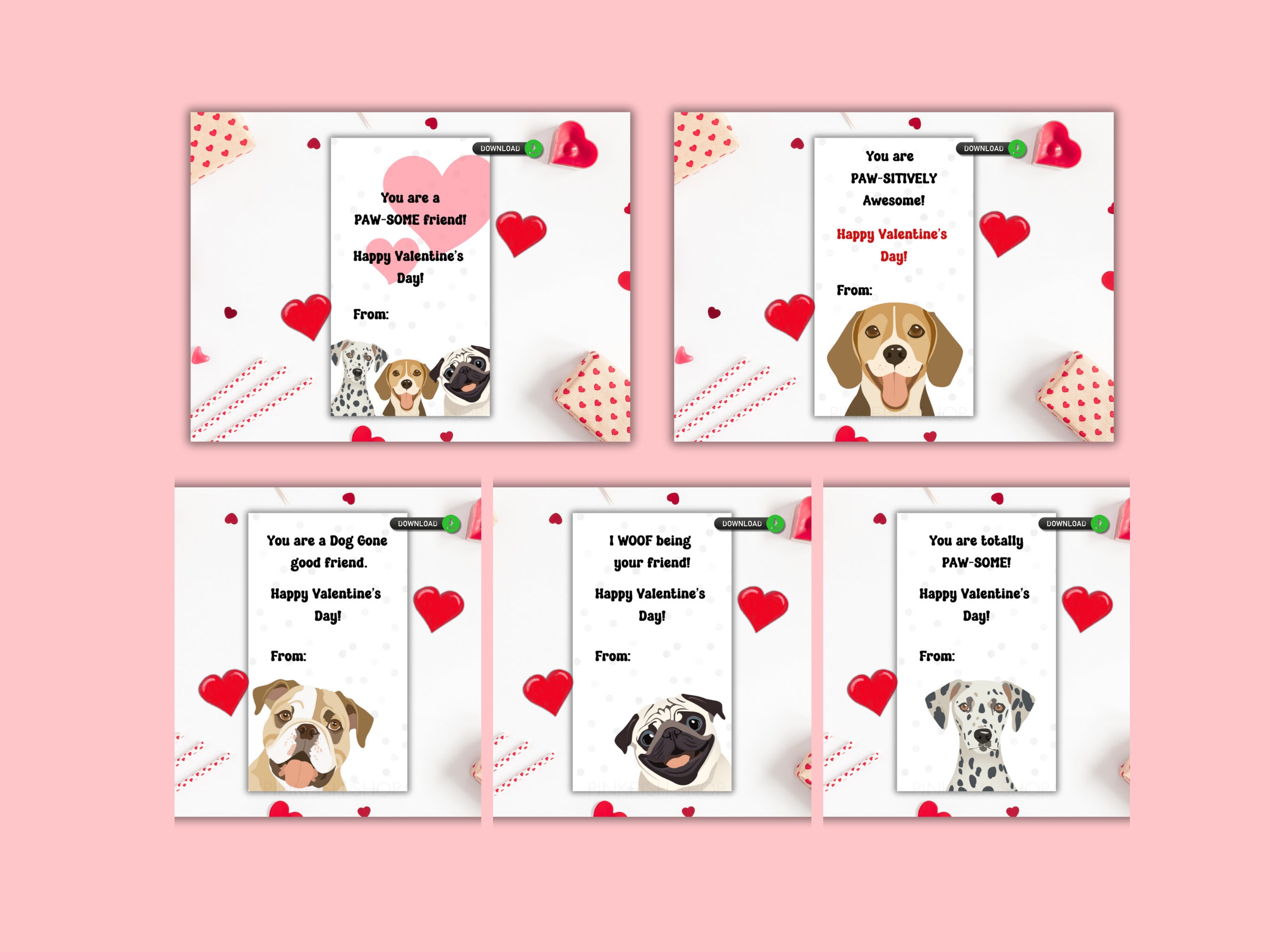 Dog Valentine's Day Tag- Printable - 5 Designs Valentines Day Card ...