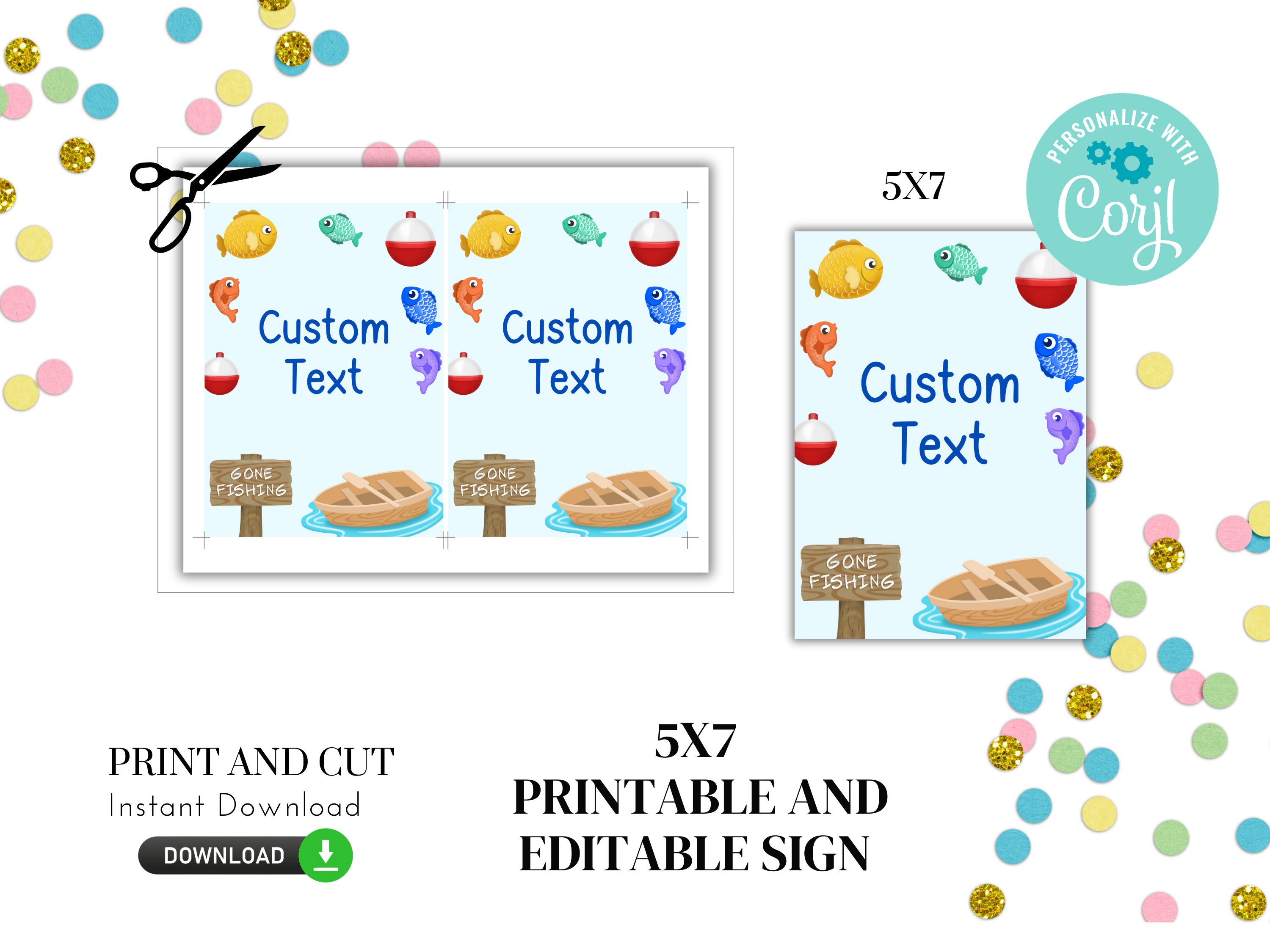 Editable and Printable Fishing Sign 5x7 - Custom Text, O'fishally One ...