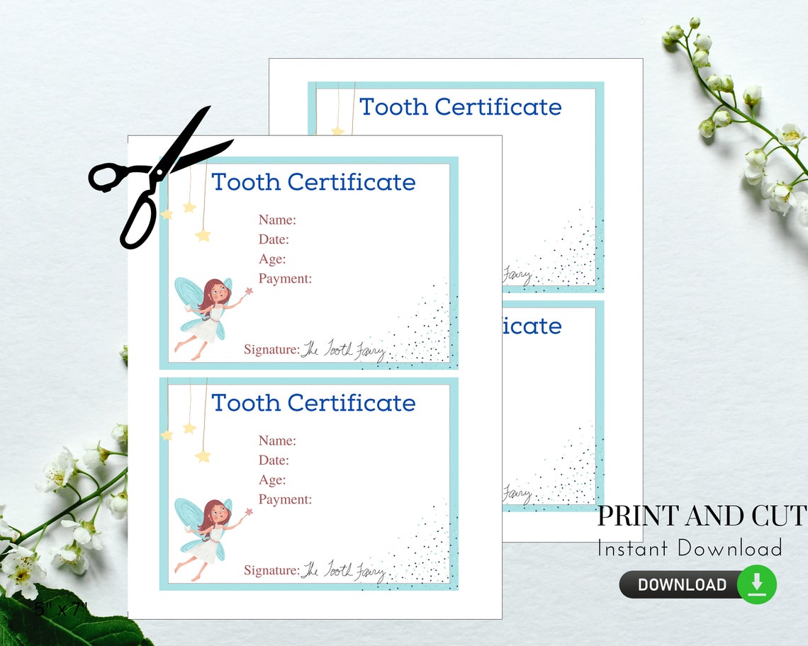 Tooth Fairy Certificate- Printable - DIY, Lost Tooth Card, Tooth Fairy ...