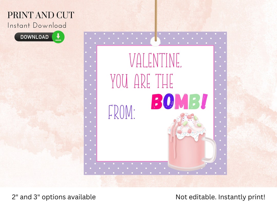 You're the Bomb Valentines Tag- Printable -valentines Day Card, School ...